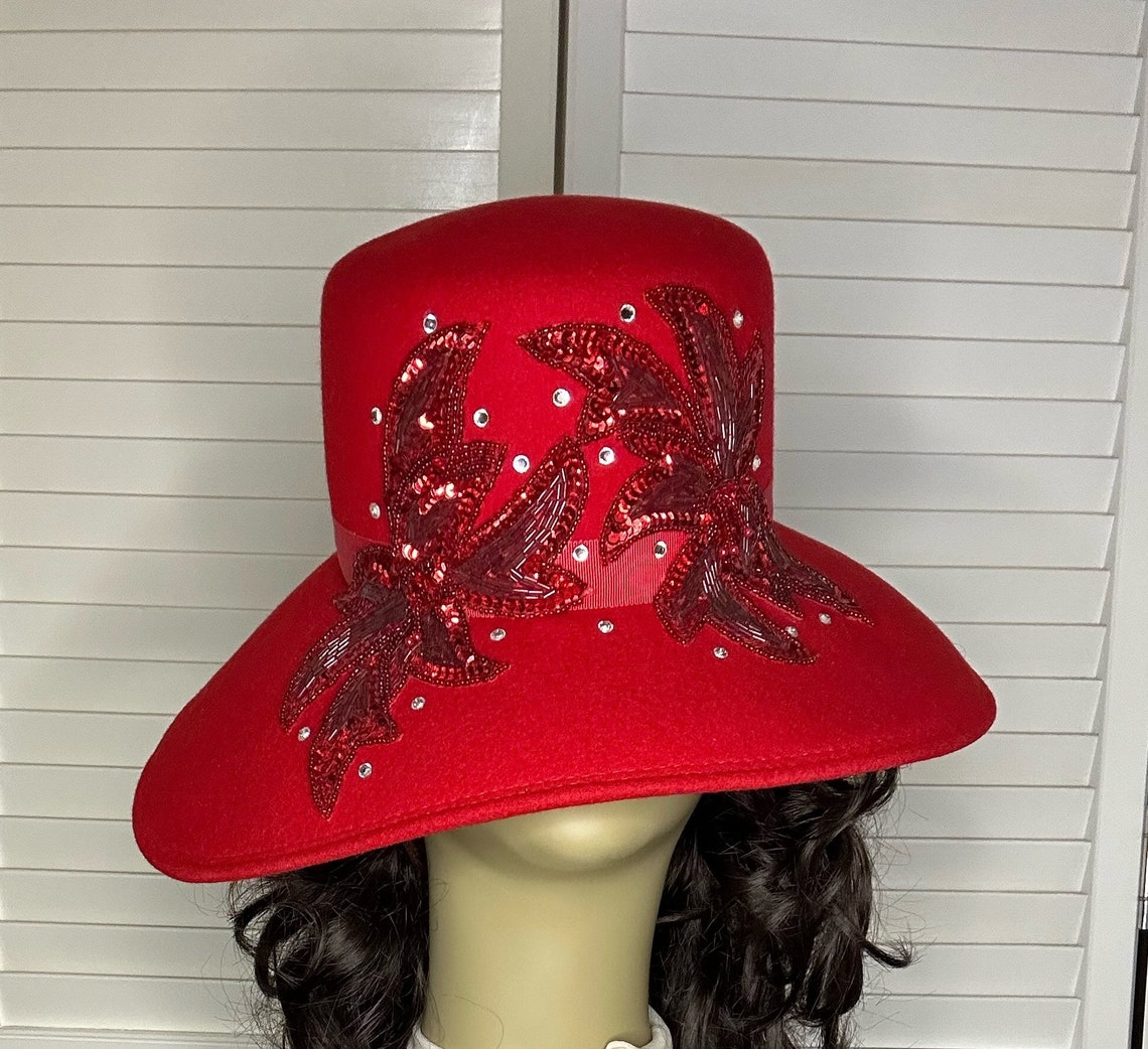Vintage Red Bi-corn Sequenced Flapper, Tea, Church Hat - Etsy