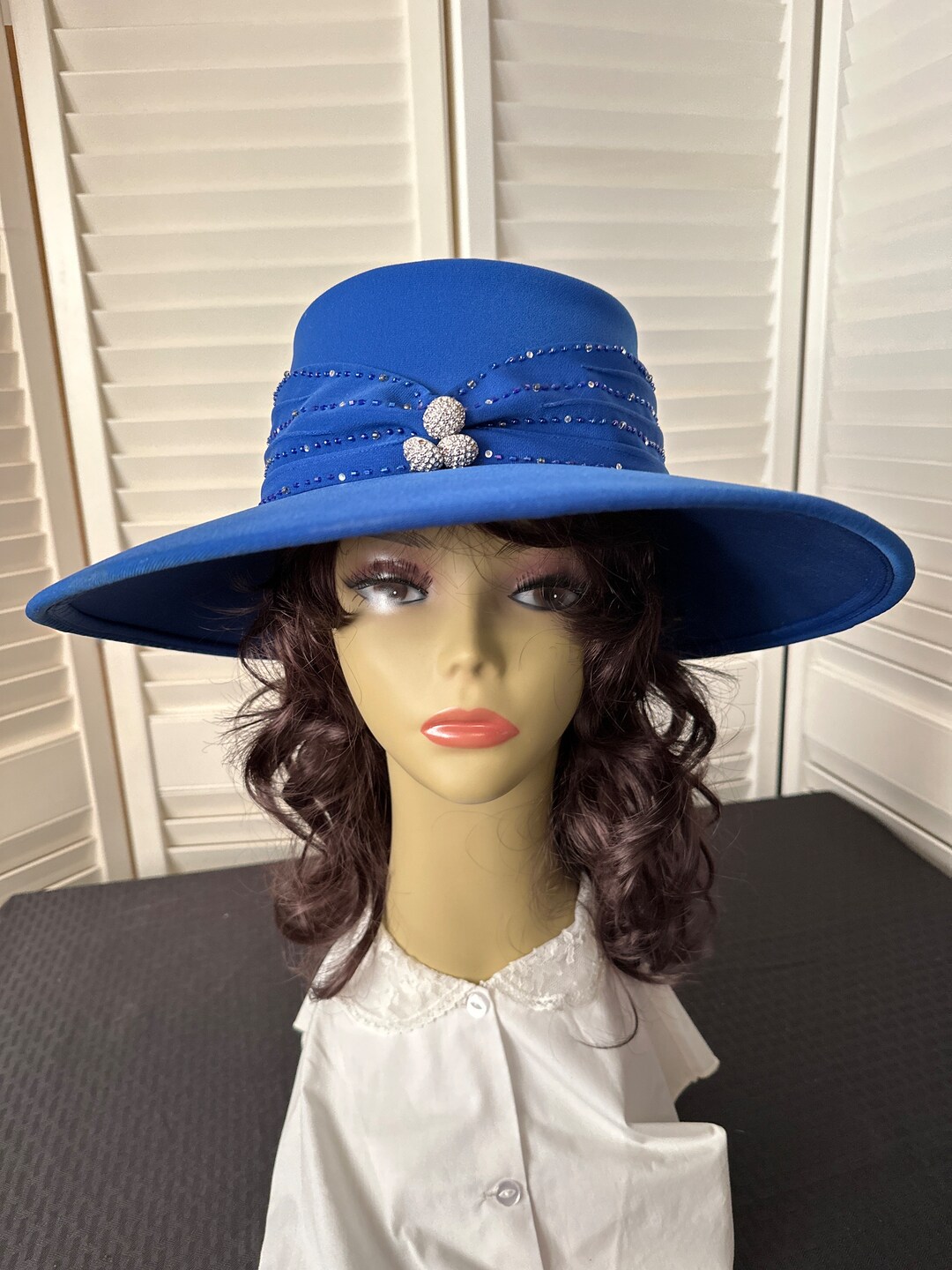 Vintage Royal Blue Large Brim Hat, Church, Formal, Wedding , Bridal ...