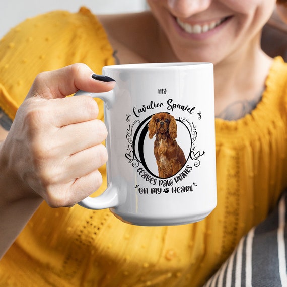 My King Charles Spaniel Leaves Paw Prints On My Heart White Coffee Mug ...