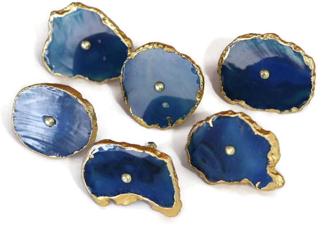 Blue Agate Knobs With Electroplated Hand Made Blue Agate Stone Knob Natural Knob Kitchen Cabinet ...