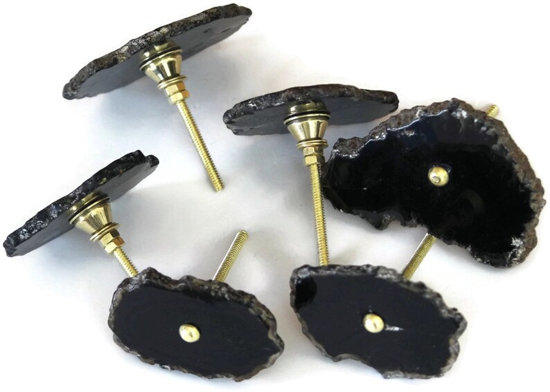 Agate Knobs With Electroplated Hand Made Black Agate Stone Knob Natural Knob Kitchen Cabinet ...