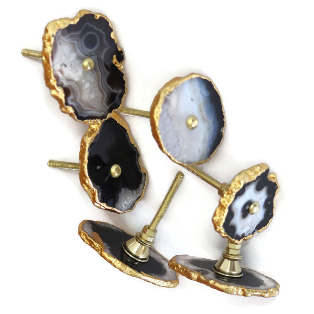 Agate Black and White Drawer Knobs Electroplated Hand Made Pull Ups | Agate Knob Cabinets Knobs ...