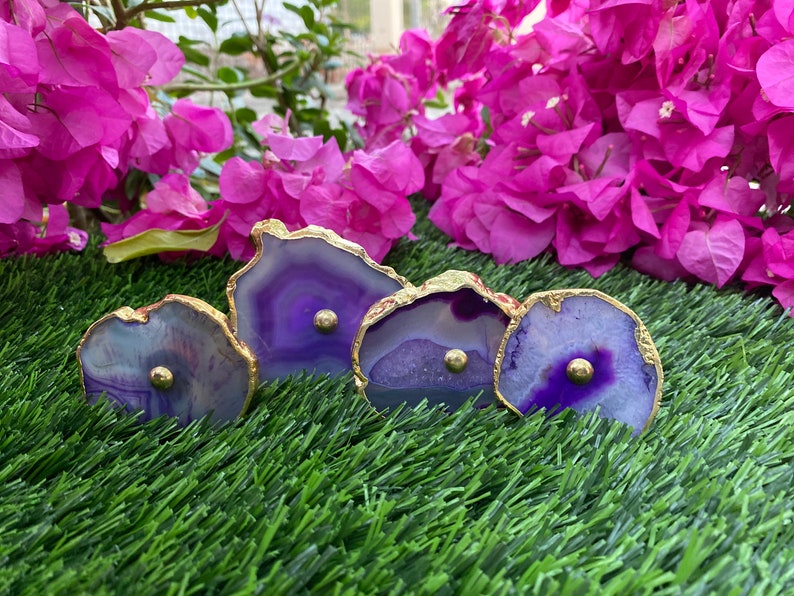 Agate Knobs With Electroplated Purple Stone Knobs Dresser Knob Kitchen Cabinet Knobs Drawer ...