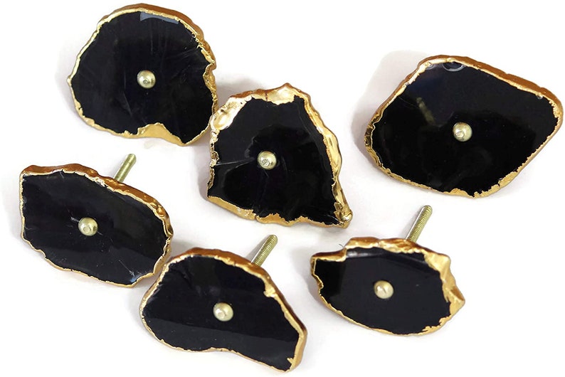 Agate Knobs With Electroplated Hand Made Black Agate Stone Knob Natural Knob Kitchen Cabinet ...