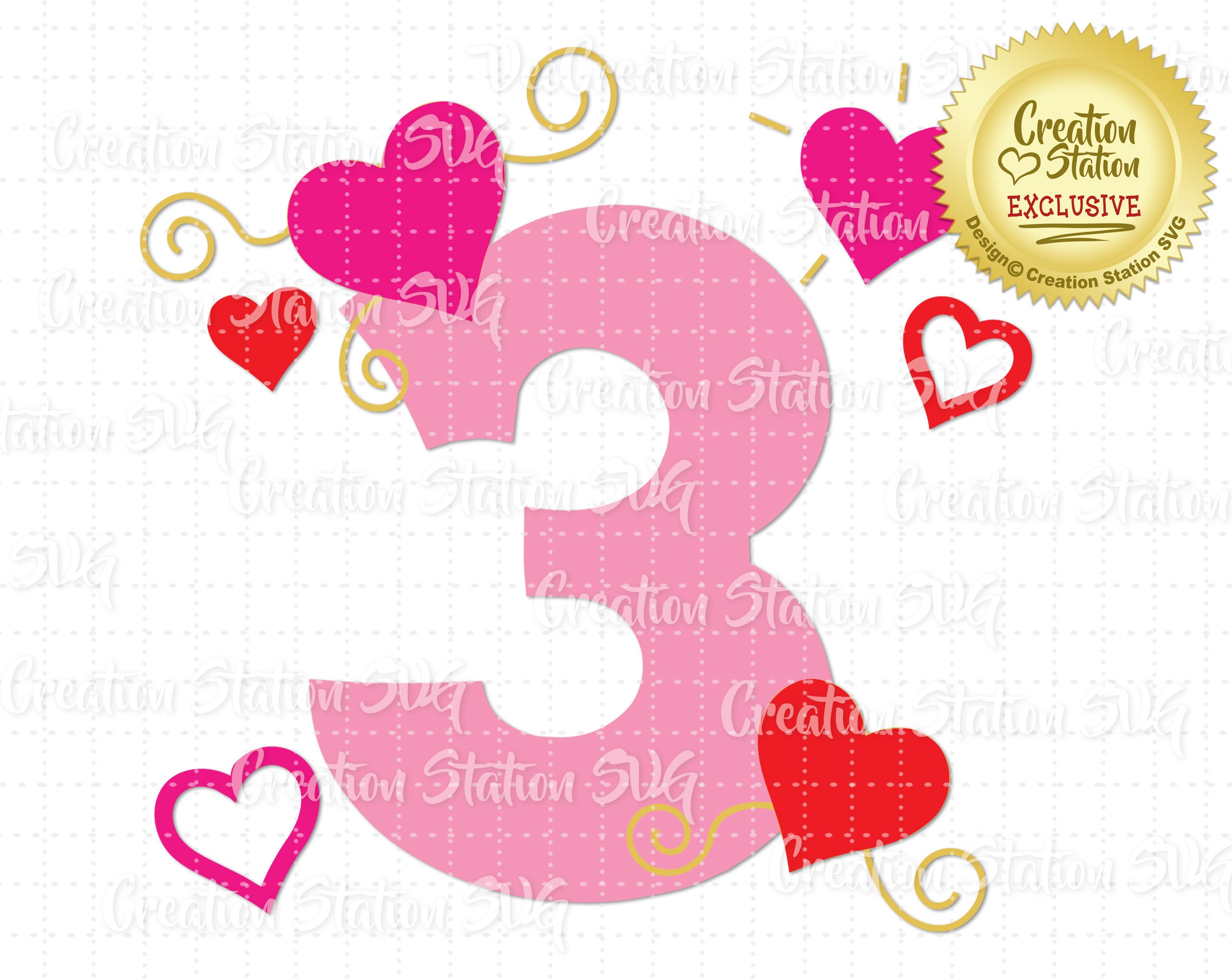 SVG 3 Corazón Número tercero tres 3er cumpleaños SVG Archivo | Etsy
