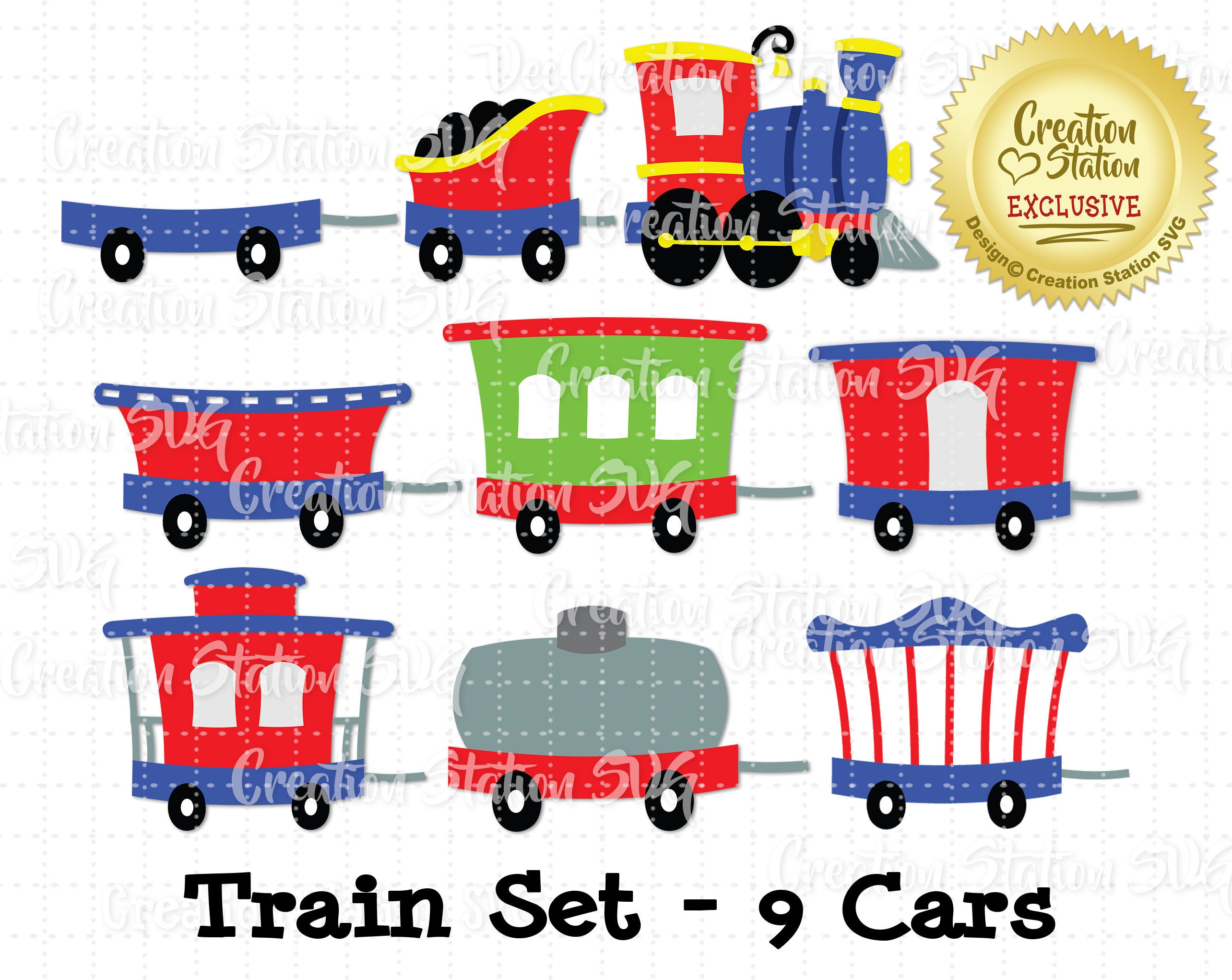 SVG Large Train Set 9 Cars Cut File for HTV Vinyl Paper Scrapbooking ...