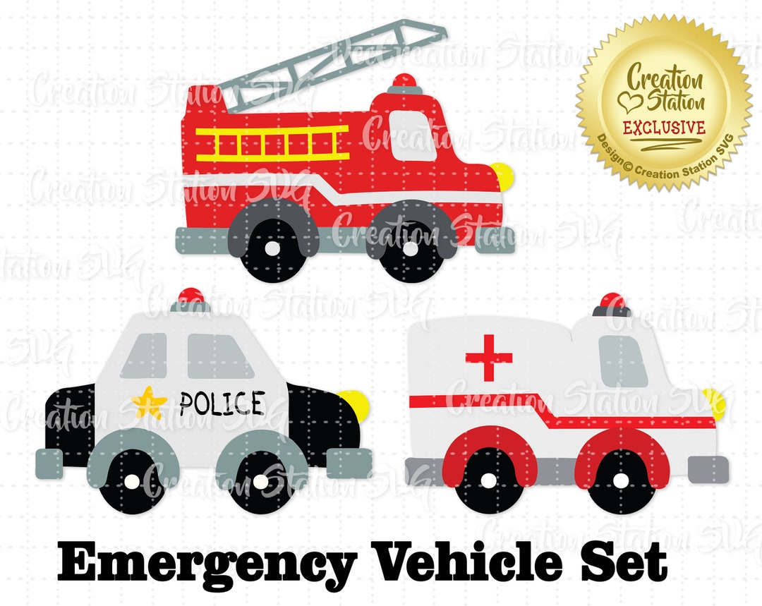 SVG Emergency Vehicle Set Cut File for HTV Vinyl Png, Eps, Dxf, Vector ...
