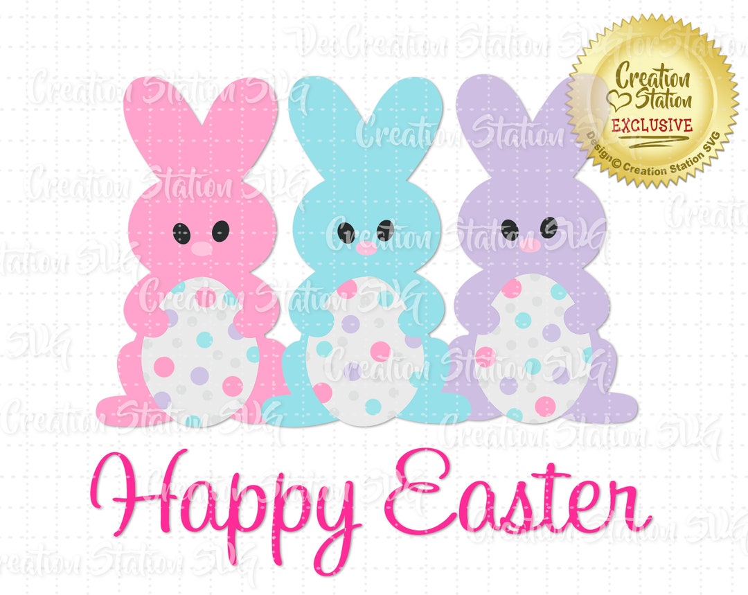 SVG Bunny With Easter Egg Trio Happy Easter Cut File for HTV Vinyl and ...