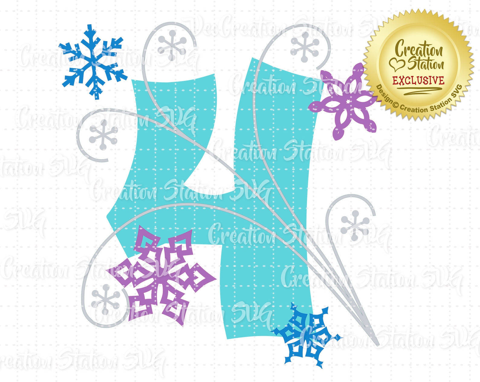 SVG 4 Frozen Snowflake Number Four Fourth 4th Birthday Cut File for HTV ...