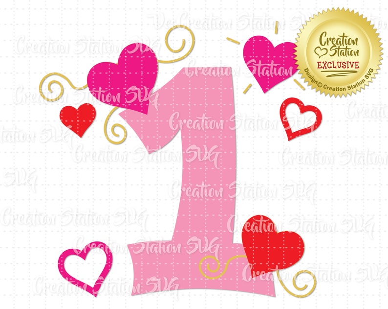SVG 1 Heart Number First One 1st Birthday SVG Cut File for HTV | Etsy