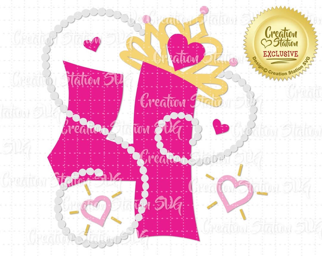 SVG 4 Princess Tiara Number Four 4th Birthday Crown Cut File for HTV ...