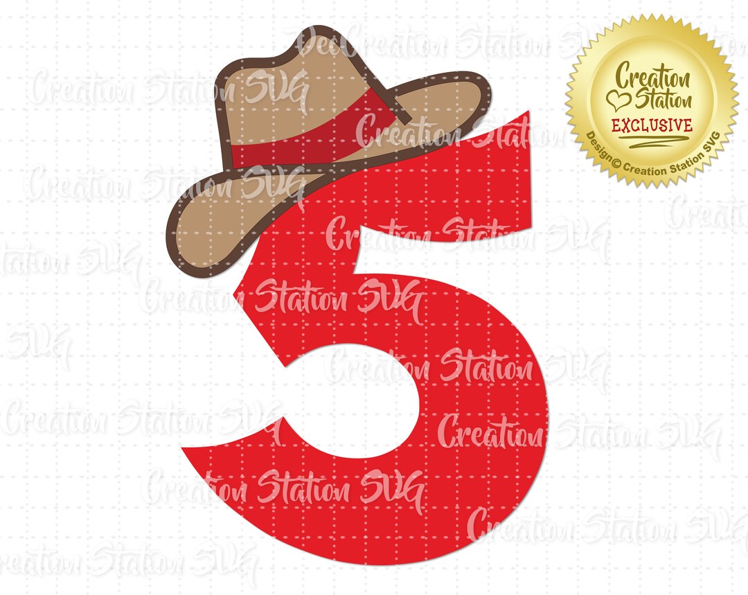SVG 5 Cowboy Number Five Fifth 5th Birthday Hat Cut File for HTV Vinyl ...