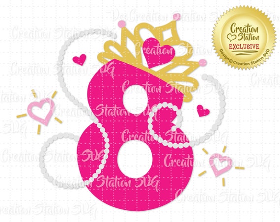 SVG 8 Princess Tiara Number Eight 8th Eighth Crown Cut File | Etsy