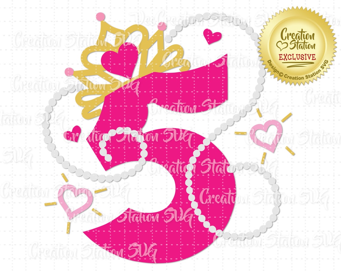 SVG 5 Princess Tiara Number Five 5th Fifth Birthday Crown Cut - Etsy