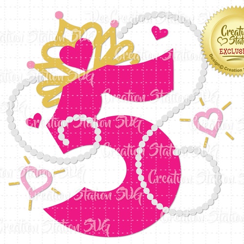 SVG 5 Princess Tiara Number Five 5th Fifth Birthday Crown Cut | Etsy