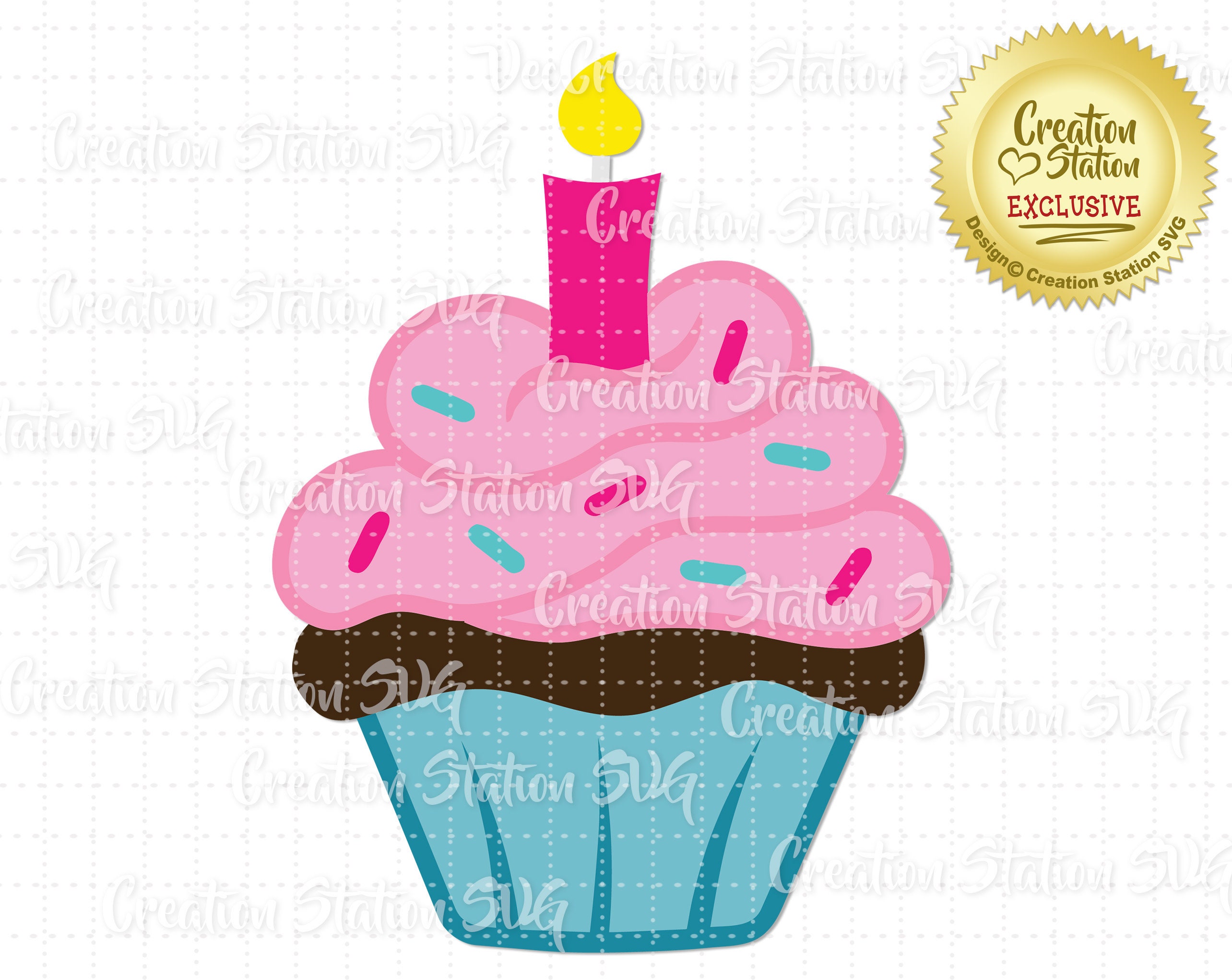 Pink Cupcake With Candle Clipart