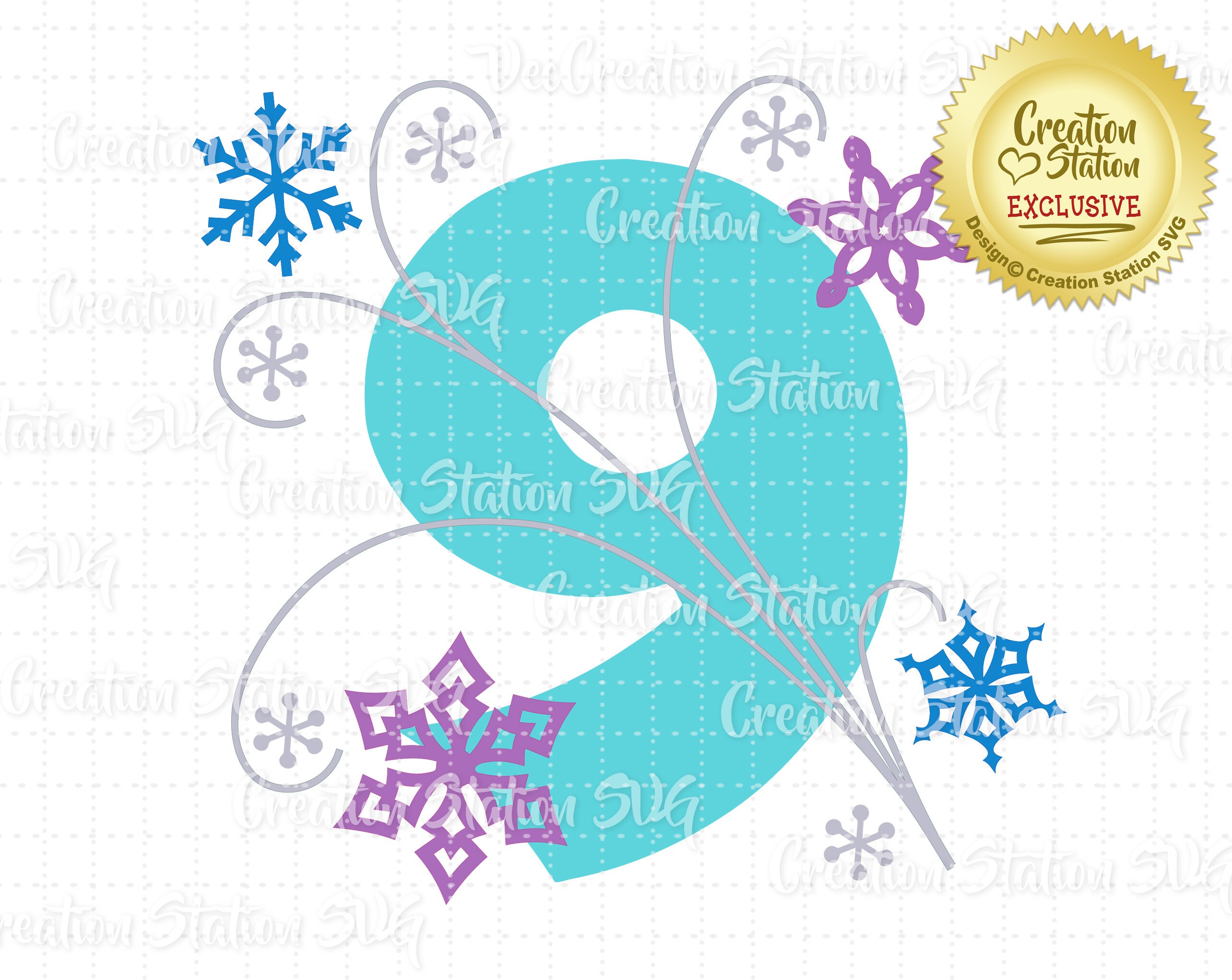 SVG 9 Frozen Snowflake Birthday Number Nine 9th Ninth Cut File - Etsy