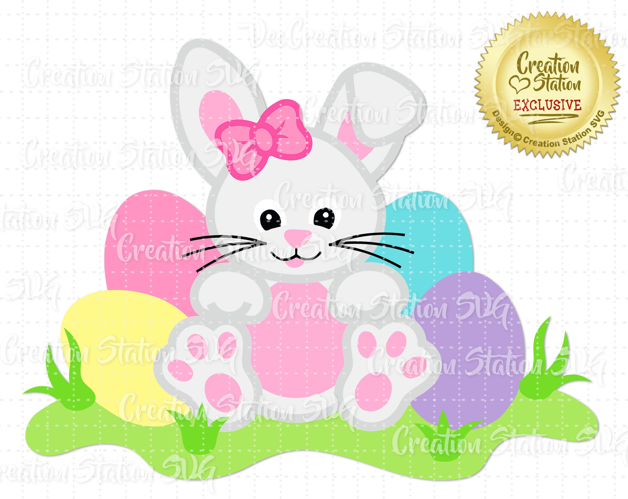 SVG Easter Bunny Girl With Eggs Cut File for HTV Vinyl and Paper ...