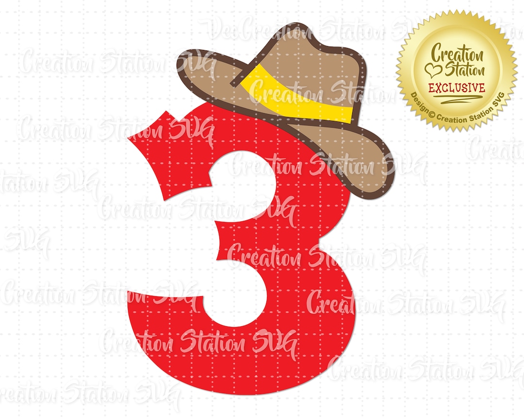 SVG 3 Cowboy Number Three Third 3rd Birthday Hat Cut File for HTV Vinyl ...