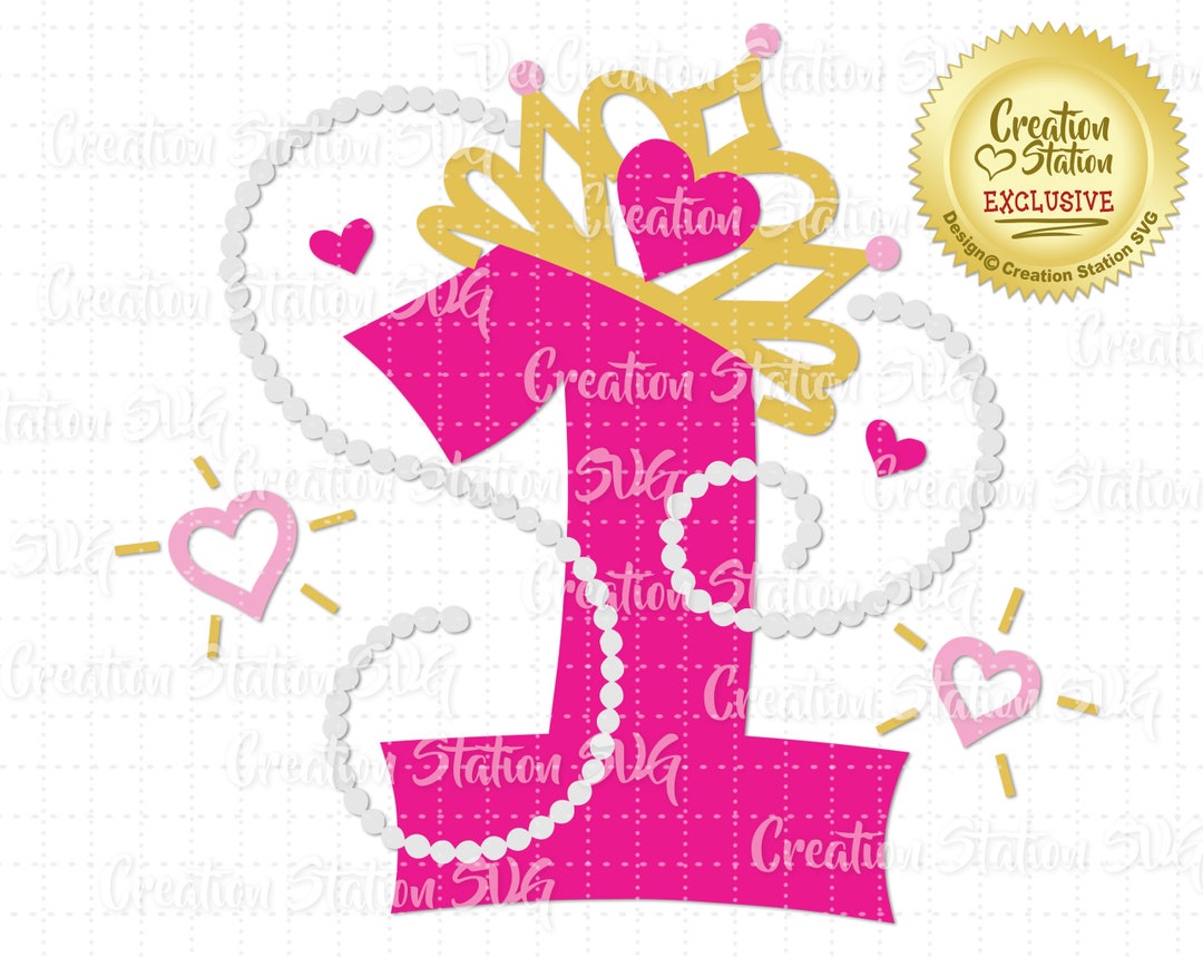 SVG 1 Princess Tiara Number First One 1st Birthday Crown Cut File for ...