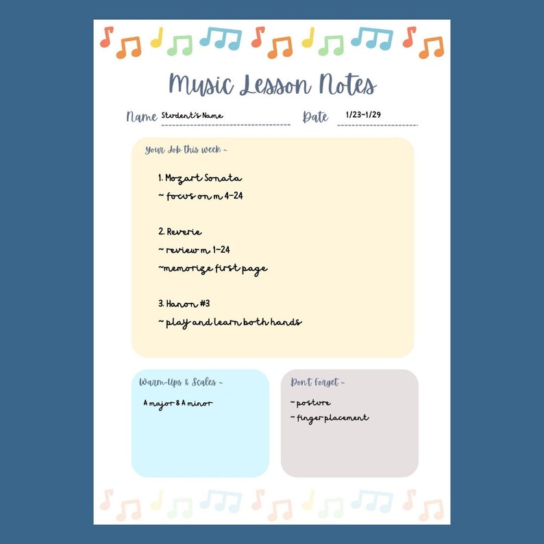 Music Lesson Practice Chart Editable Template for Piano Lesson ...