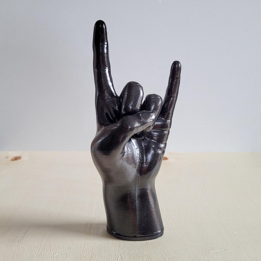 Galaxy Black | Metal Hand Rock Sign Sculpture | Handcrafted Rock and ...