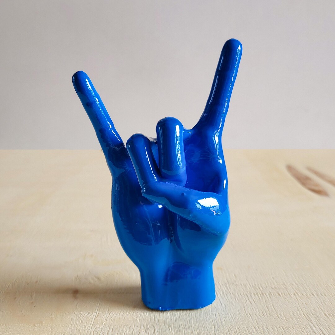 Blue | Metal Hand Rock Sign Sculpture | Handcrafted Rock and Roll ...