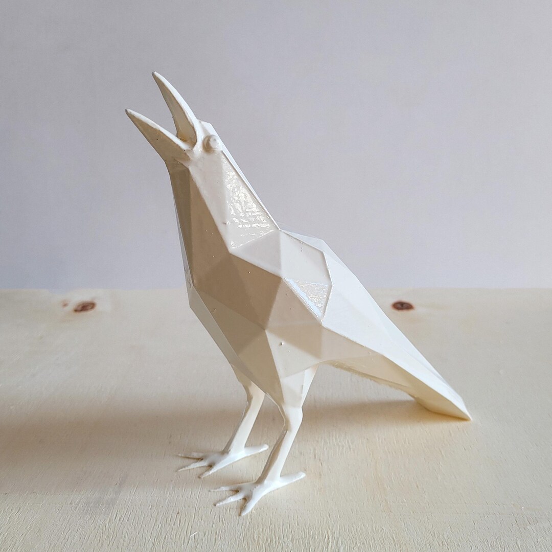 Bone White | Low Poly Crow Figurine | Handmade Biopolymer | Minimalist ...