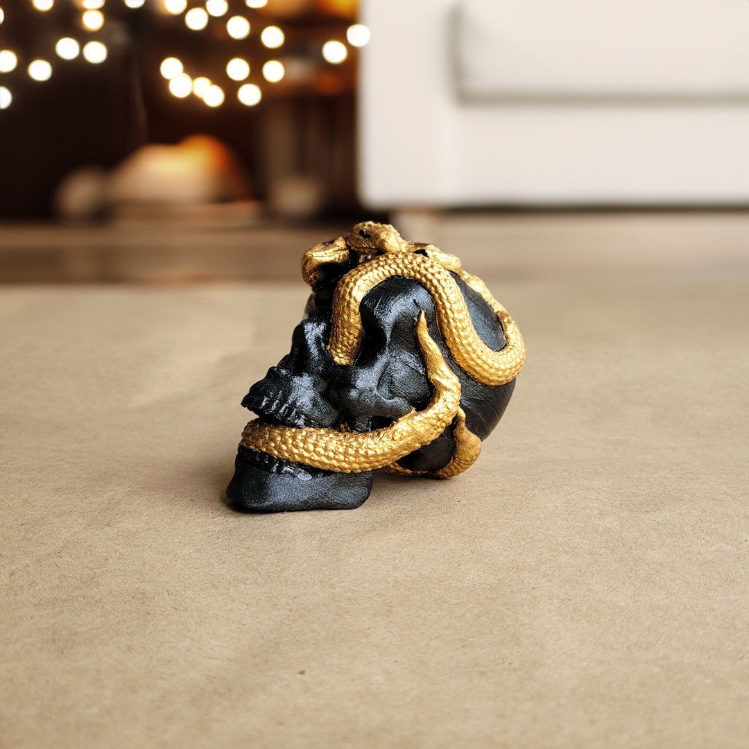 Skull With Snake Sculpture Handcrafted Skull and Serpent Art Gothic ...