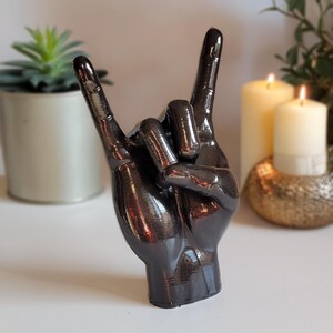 Galaxy Black | Metal Hand Rock Sign Sculpture | Handcrafted Rock and ...