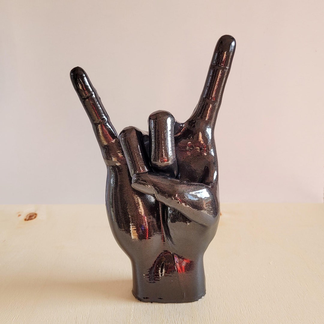 Galaxy Black | Metal Hand Rock Sign Sculpture | Handcrafted Rock and ...