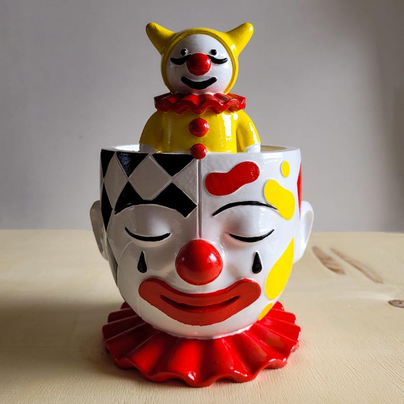 Double Clown Planter Pot | Quirky 3D Printed Circus Decor | Hand ...