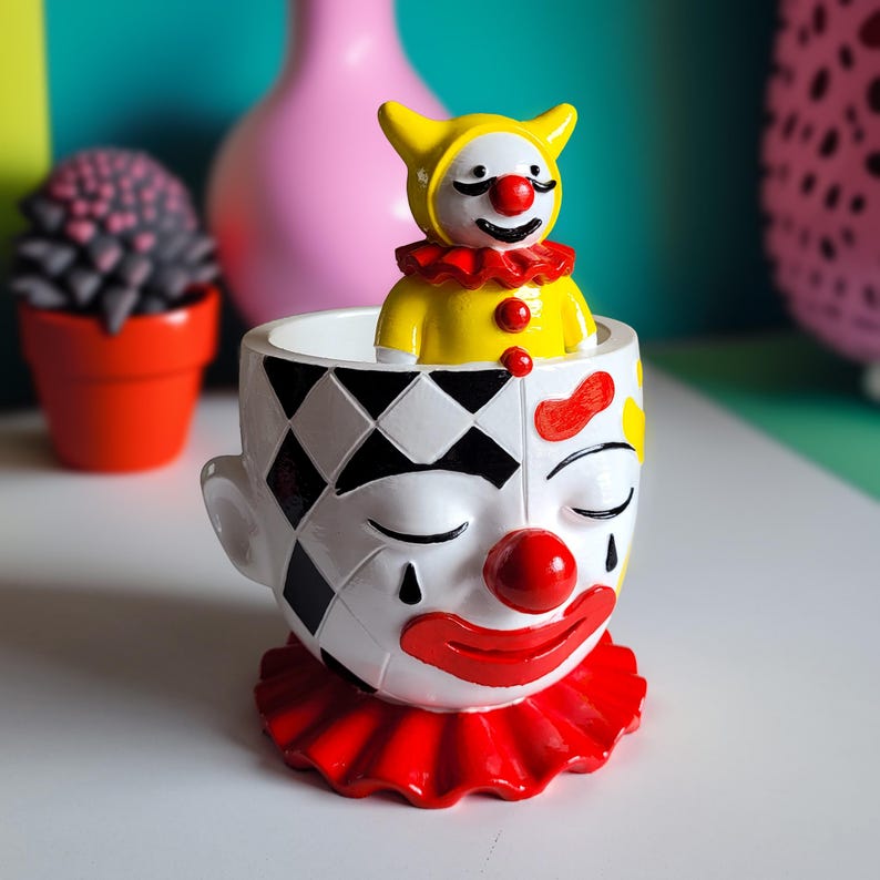 Double Clown Planter Pot | Quirky 3D Printed Circus Decor | Hand ...
