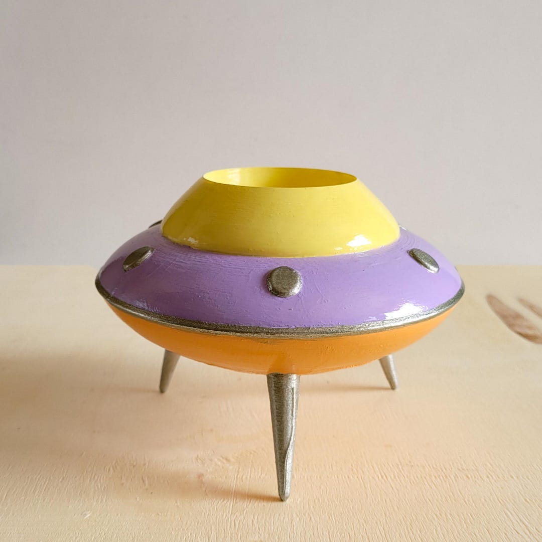 Retro Mini UFO Planter | 3D Printed Handmade Spaceship Decor | Futuristic Plant Pot | Home ...