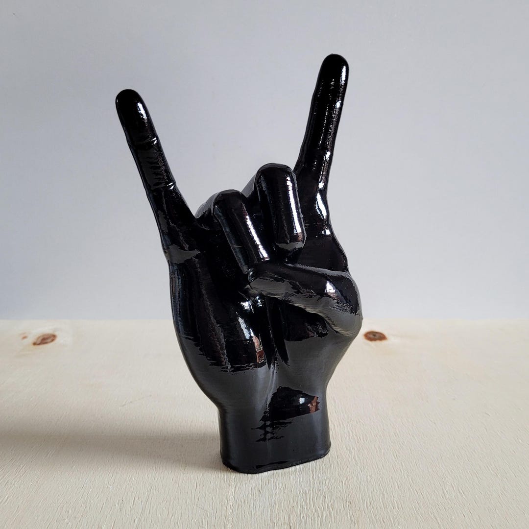 Black | Metal Hand Rock Sign Sculpture | Handcrafted Rock and Roll ...