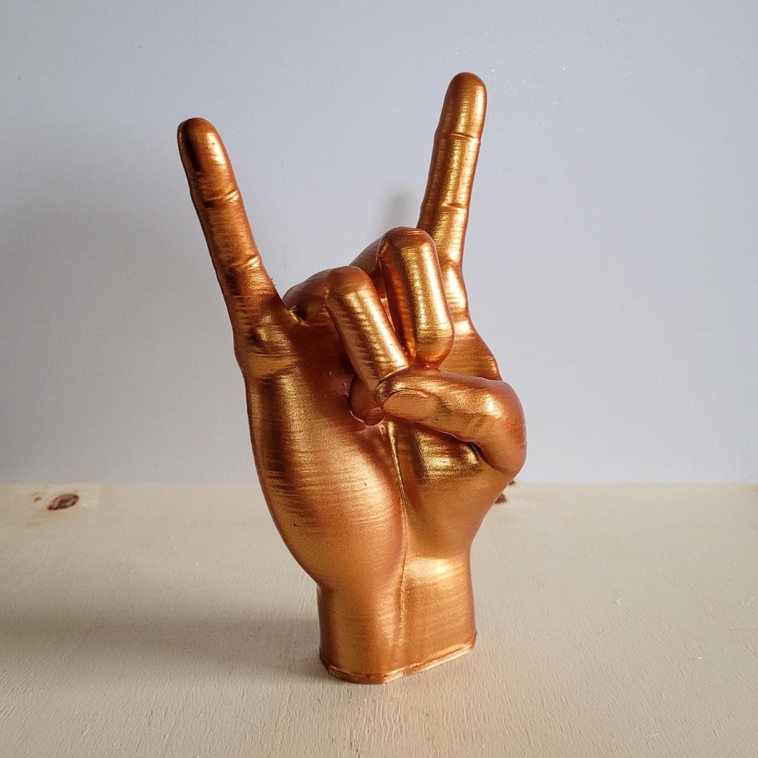 Bronze | Metal Hand Rock Sign Sculpture | Handcrafted Rock and Roll ...