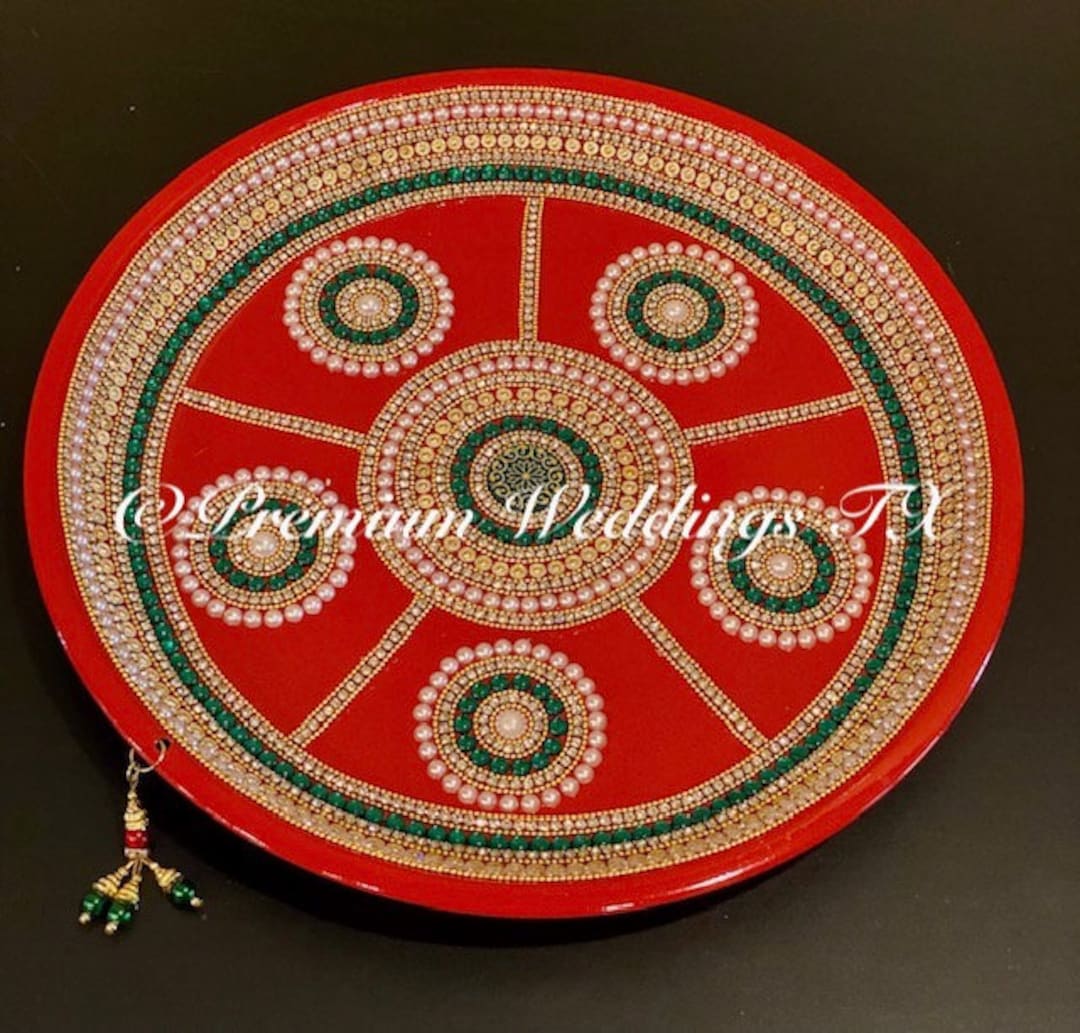 Red Puja Thali, Puja Thali, Pooja Thali, Haldi Thali, Karwachauth Thali ...
