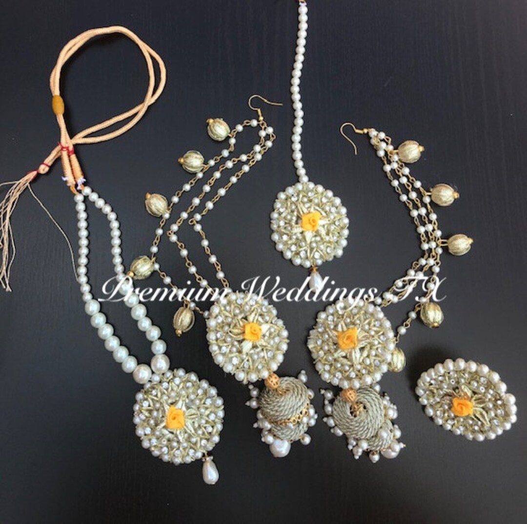 Yellow Gotta Bridal Jewelry Set: Indian Wedding Pearl Necklace - Etsy