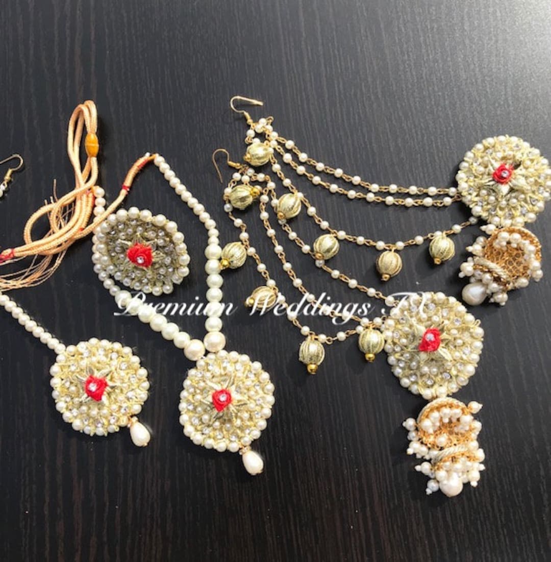 Red Gotta Patti Indian Bridal Jewelry Set: Pearls & Silk - Etsy