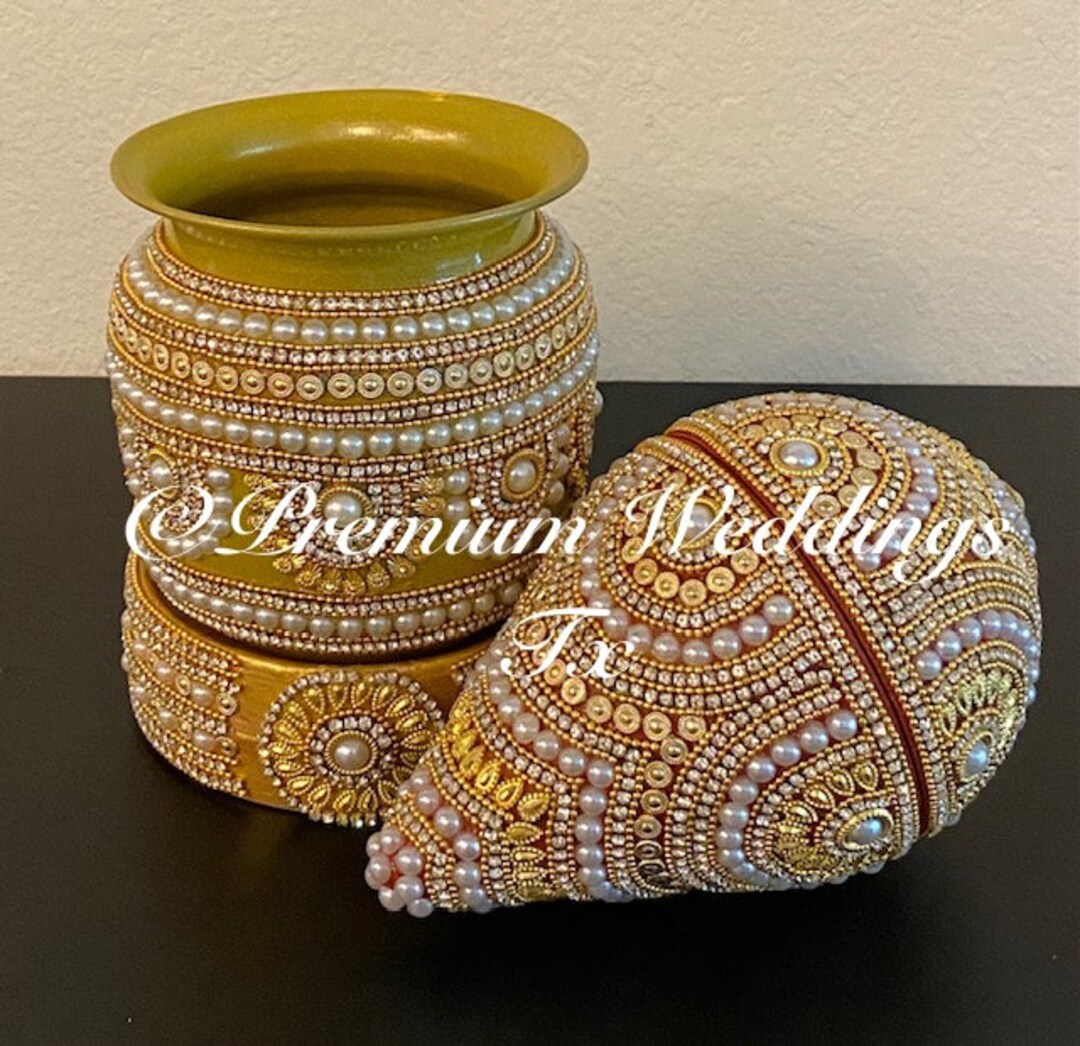 Kalash With Coconut, Rhinestone Decorated Kalash, Ganesh Pooja, Holy ...