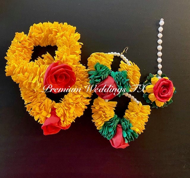 Gajra Yellow Flower Gajra Set Boho Jewelry Wedding Pithi - Etsy