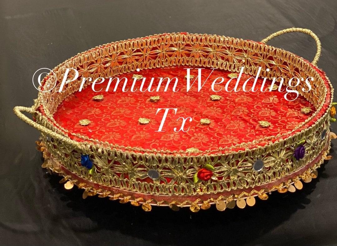 Red Mehndi Thaali , Mehndi Plate, Thaali, Puja Thaali, Mehndi Decor ...