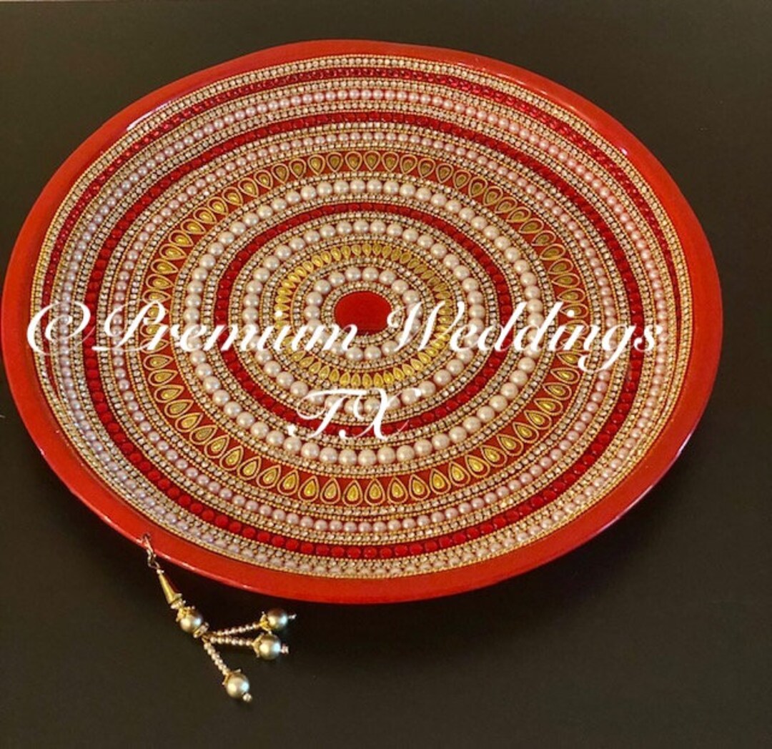 Red Beaded Puja Thali Set: Diwali Decor, Wedding Plate - Etsy