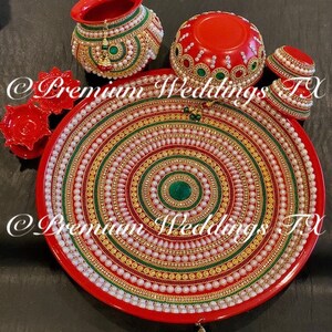 Red Puja Thali Set, Puja Thali Set, Haldi Thali Set, Pooja Thali Set ...