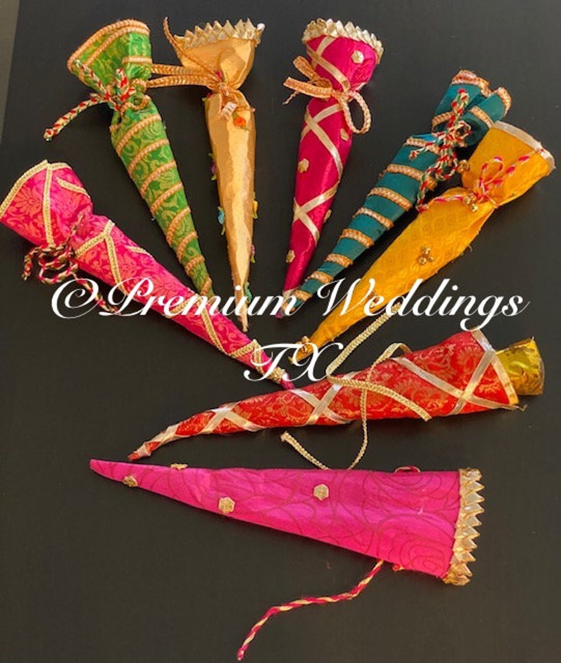 Handmade Banarsi Silk Mehndi Cone Covers - Indian Wedding Decor (set of ...