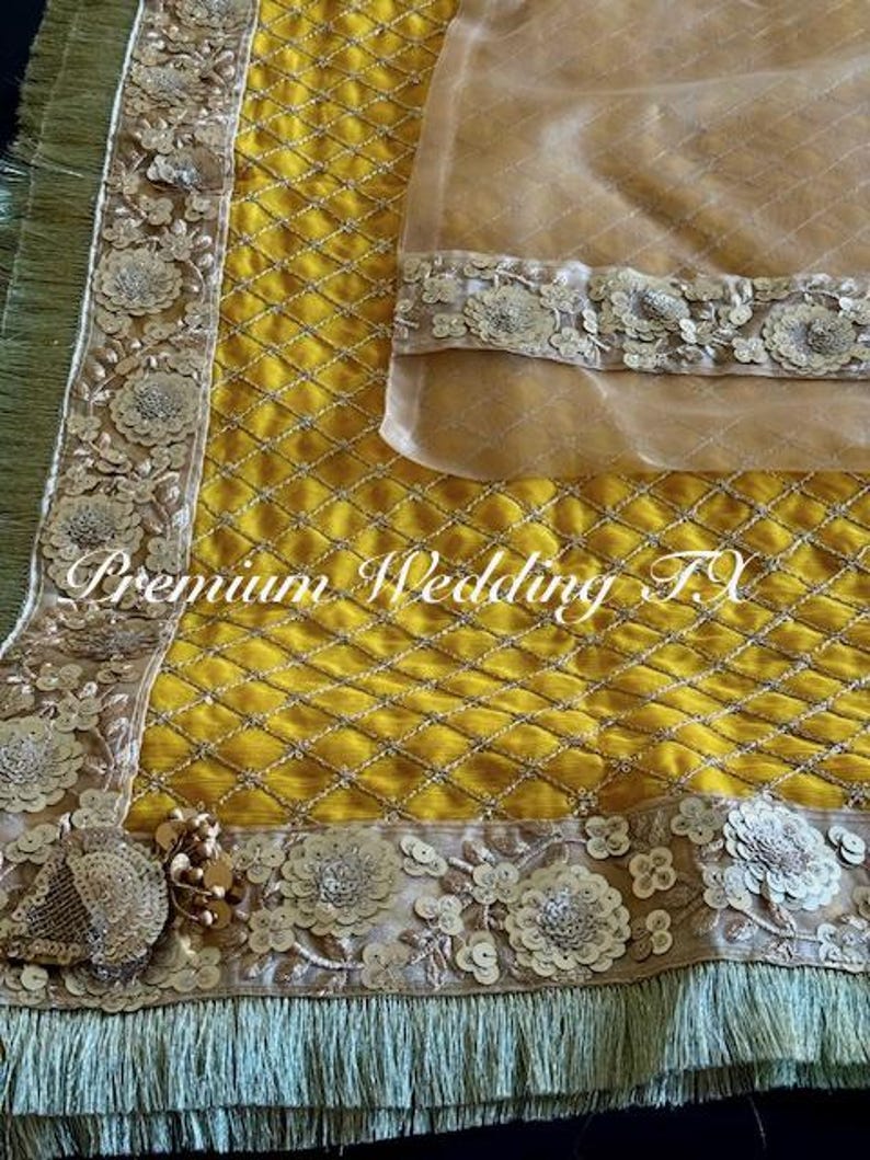 Yellow Chiffon Mayoon Dupatta: Embroidered Bridal Mehndi Shawl - Etsy