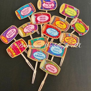 Shaadi Cupcake Toppers: Dholki Sangeet Decor, Mithai Food Picks (15ct ...