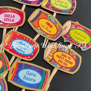 Shaadi Cupcake Toppers: Dholki Sangeet Decor, Mithai Food Picks (15ct ...