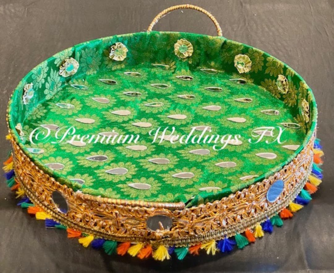 Green Mehndi Thaali , Mehndi Plate, Thaali, Puja Thaali, Mehndi Decor ...