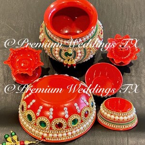 Red Puja Thali Set, Puja Thali Set, Haldi Thali Set, Pooja Thali Set ...